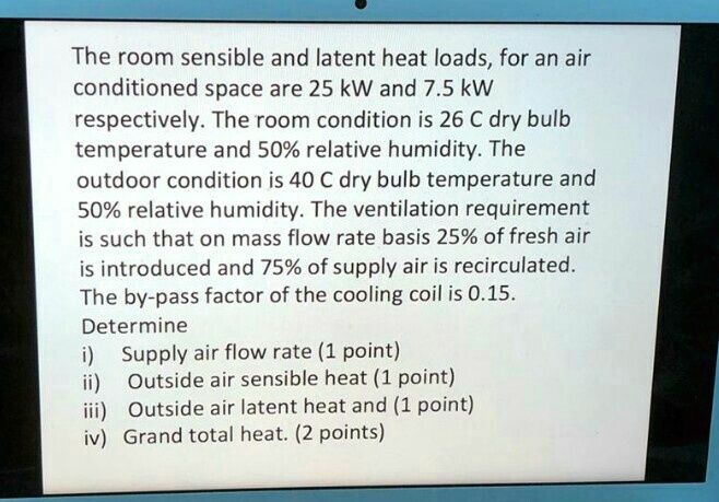 The room sensible and latent heat loads, for an air conditioned space ...
