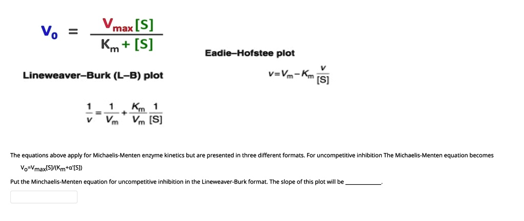 vmax s km s vo eadie hofstee plot lineweaver burk lb plot v vm km s km ...