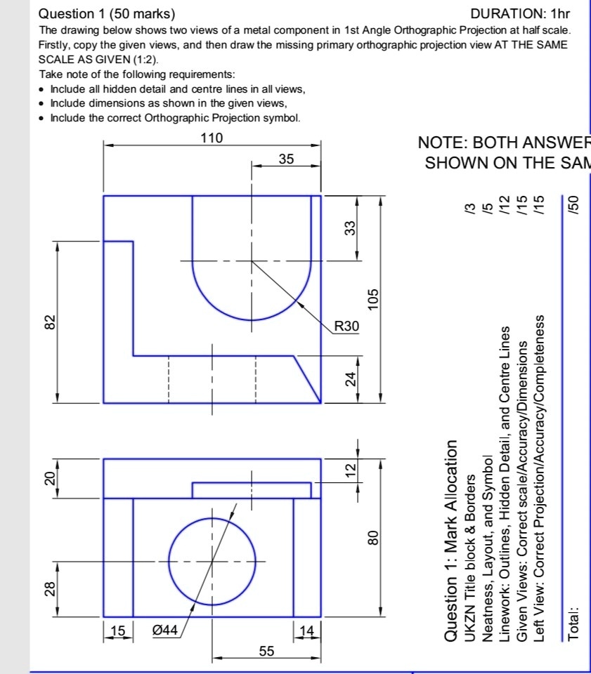 SOLVED: USING AUTOCAD 2020 Question 1 (50 marks) DURATION: 1 hr The ...