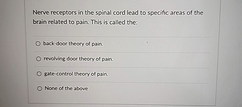 nerve receptors in the spinal cord lead to specific areas of the brain ...