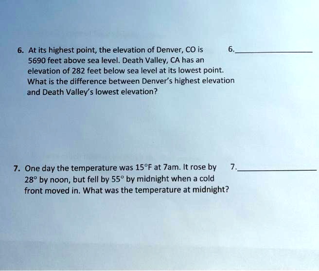 SOLVED: At its highest point; the elevation of Denver, CO is 5690 feet ...