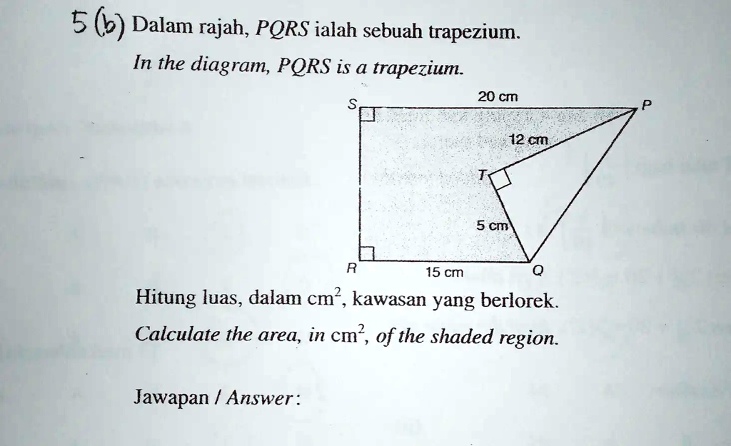 SOLVED: In the diagram, PQRS is a trapezium. Calculate the area, in ...