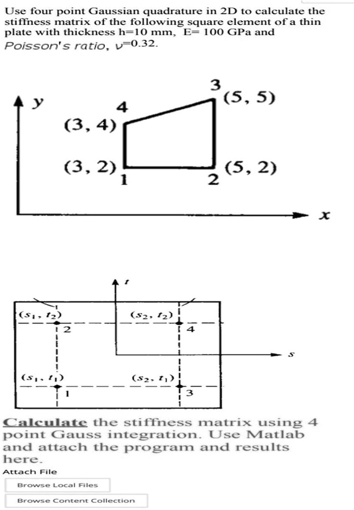 use four point gaussian quadrature in 2d t0 calculate the stiflness matrix of the following ...