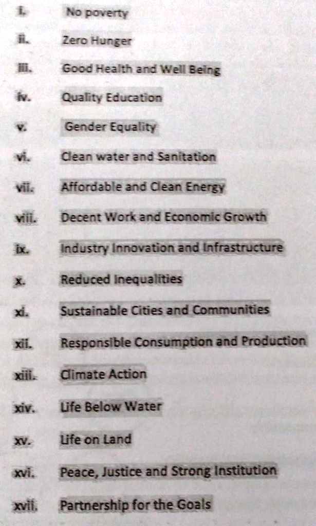 write a short note about the following sustainable development goals in ...