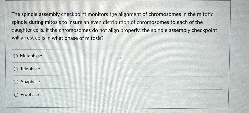 the spindle assembly checkpoint monitors the alignment of chromosomes ...