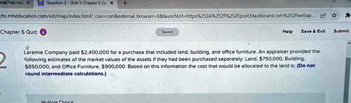SOLVED: rtal/?wa=ws X M Question 2 - Unit 5 Chapter 6 Quiz X + zto.mheducation.com/ext/map/index ...