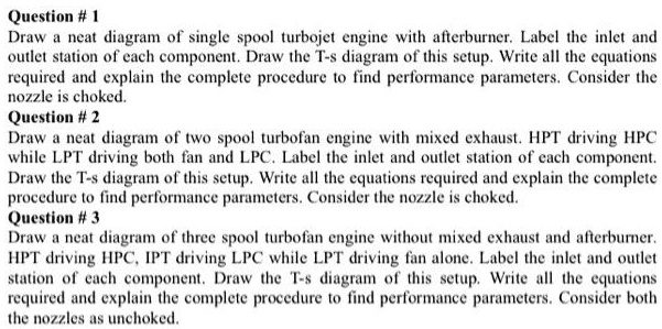 SOLVED: Question #1: Draw a neat diagram of a single spool turbojet ...