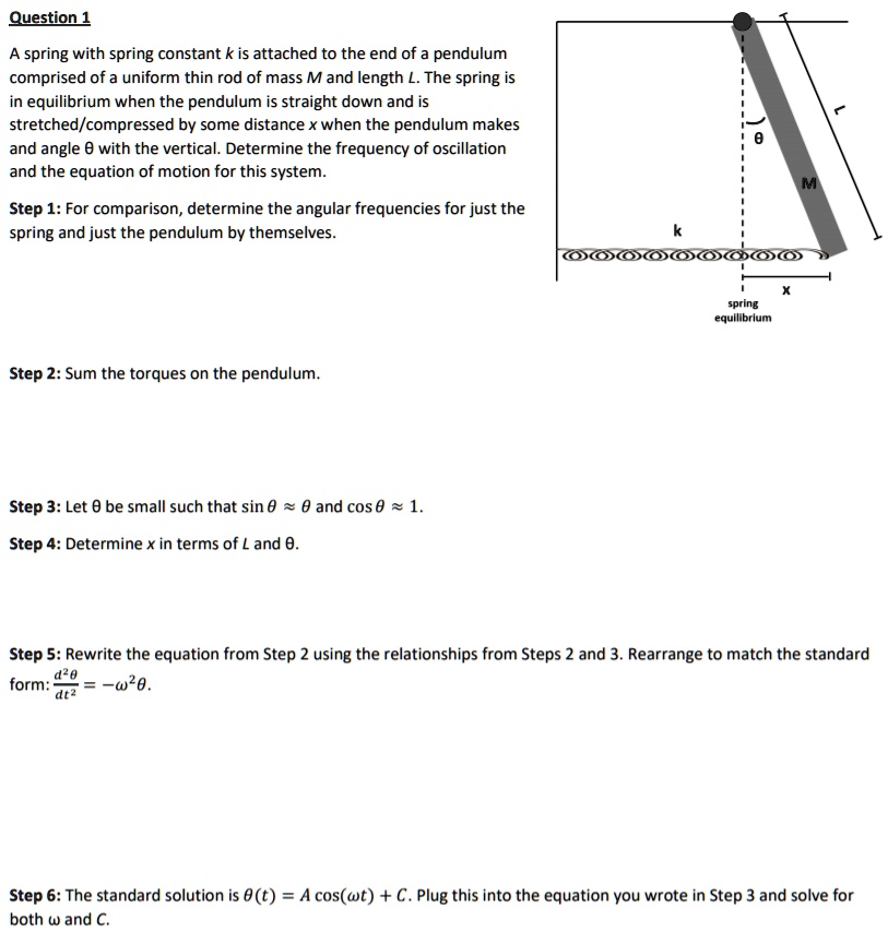 SOLVED: Question 1 A spring with spring constant k is attached to the ...