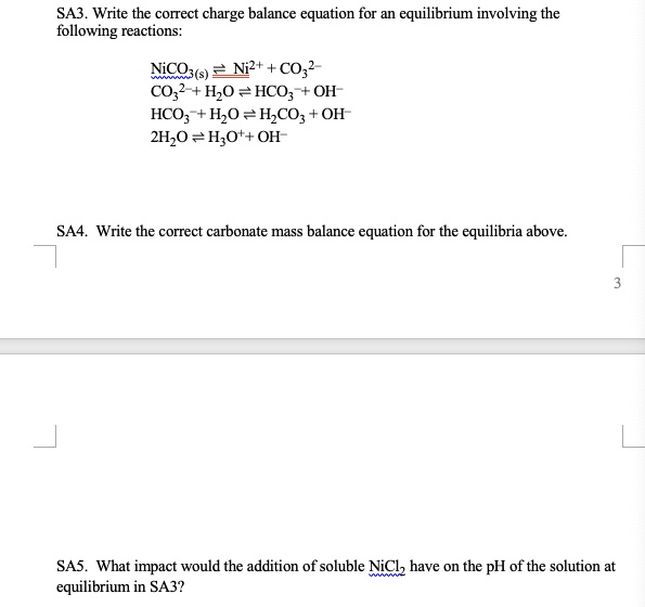 SOLVED: SA3 Write the correct charge balance equation for an ...