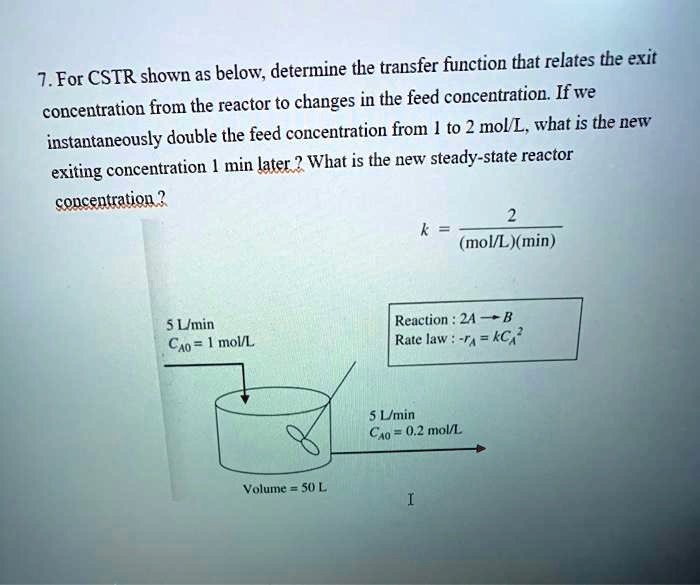 SOLVED: For a CSTR shown as below, determine the transfer function that ...
