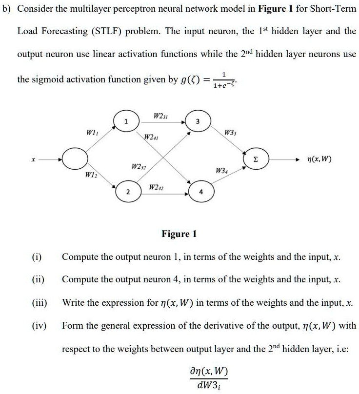 SOLVED: b) Consider the multilayer perceptron neural network model in Figure 1 for Short-Term ...