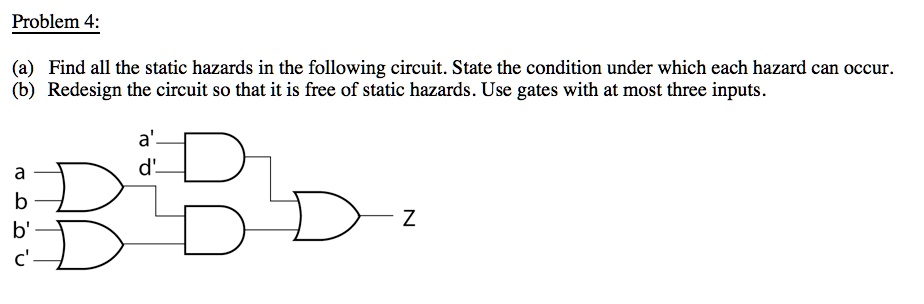 SOLVED: Problem 4: (a) Find all the static hazards in the following ...