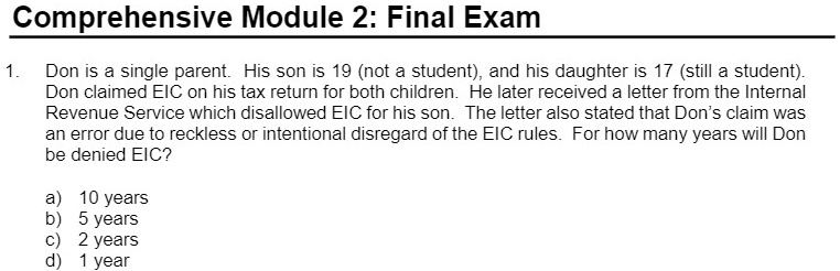comprehensive module 2 final exam don is a single parent his son is 19 ...