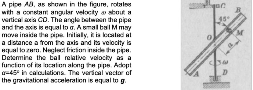 SOLVED: A pipe AB, as shown in the figure, rotates with a constant ...