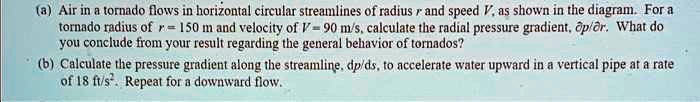 SOLVED: aAir in a tornado flows in horizontal circular streamlines of ...