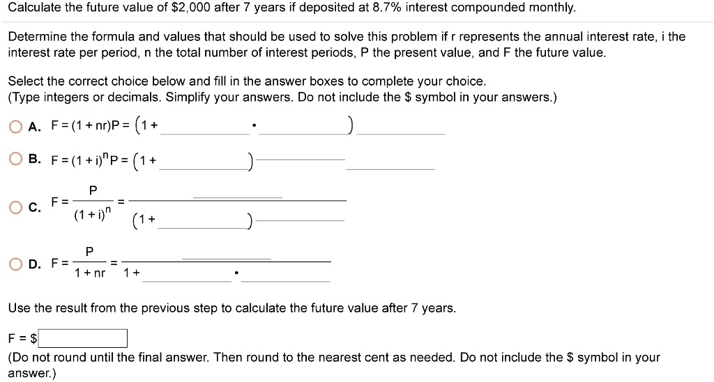 calculate the future value of 2000 after years if deposited at 87 ...