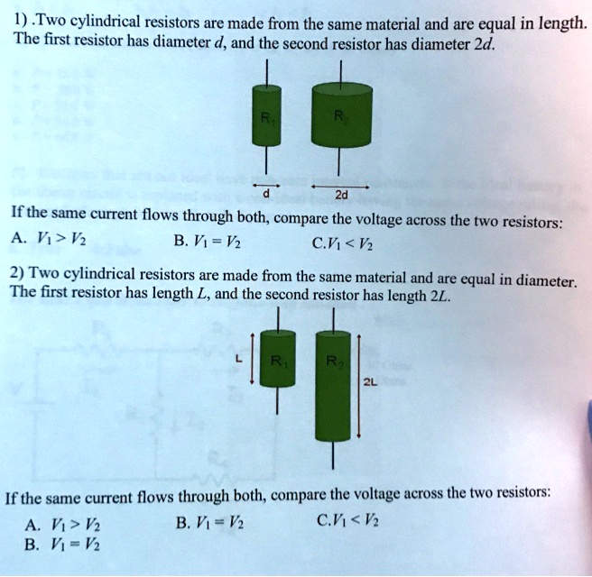 SOLVED: Two cylindrical resistors are made from the same material and ...