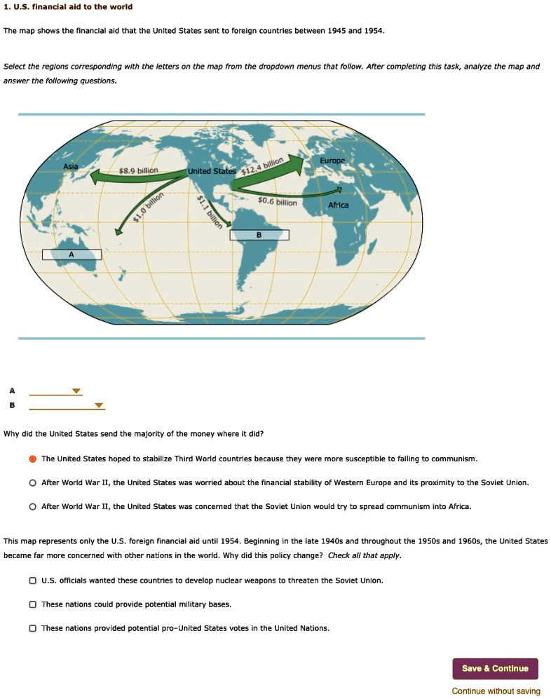 U.S. financial aid to the world The map shows the financial aid that ...