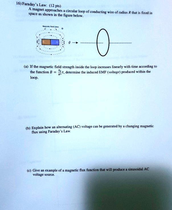 SOLVED:16) Faraday' Law. (12 pts) magnet #pproaches circular loop of conducting witc " space a5 ...