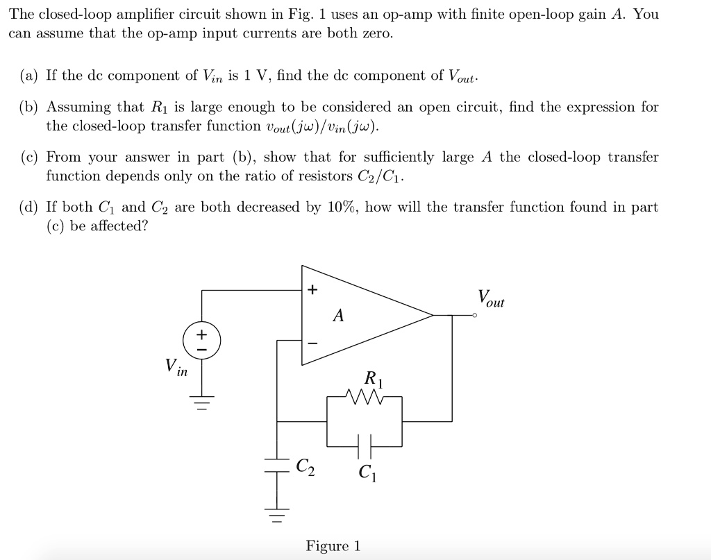 SOLVED: The closed-loop amplifier circuit shown in Fig. 1 uses an op-amp with finite open-loop ...