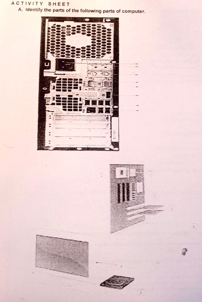 ACTIVITY SHEET A. Identify the parts of the following parts of computer.