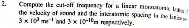 compute the cut off frequency for lincar monoatomic iallice the ...