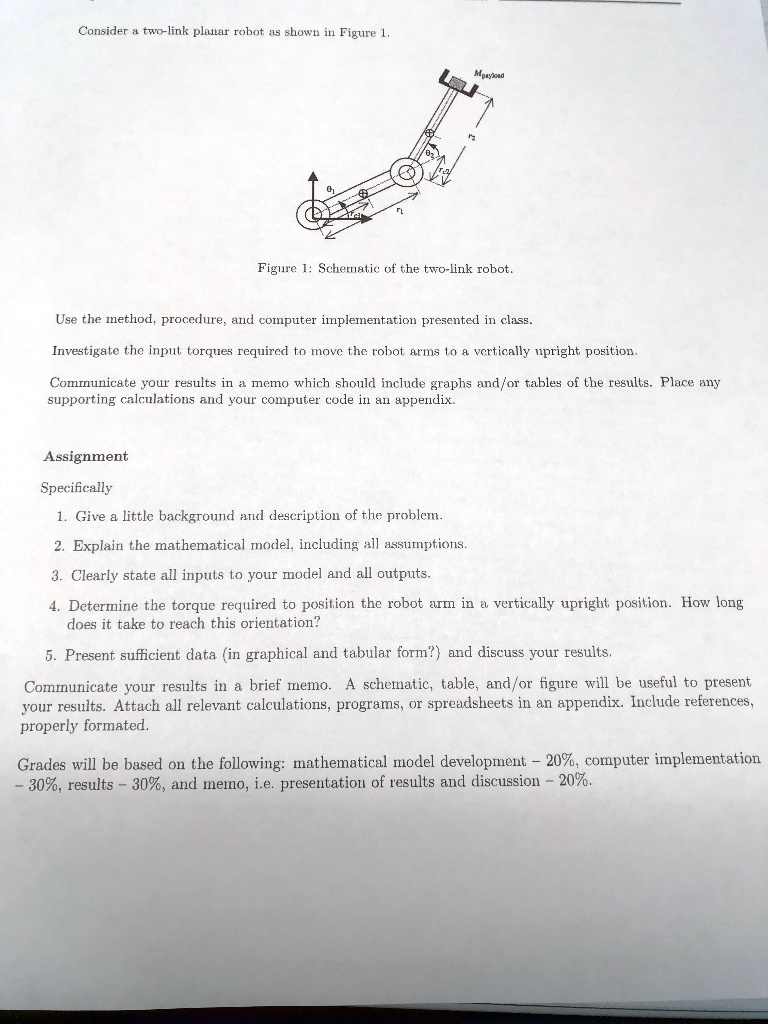 SOLVED: Consider a two-link planar robot as shown in Figure 1 Figure l ...