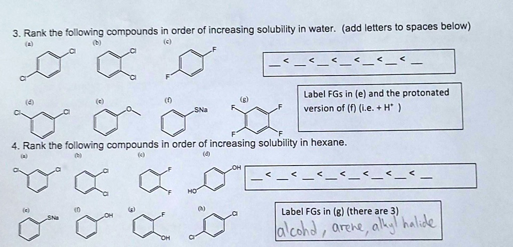 3. Rank the following compounds in order of increasing solubility in ...