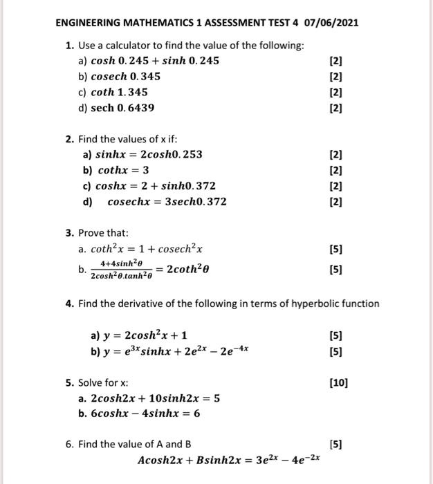 engineering mathematics assessment test 4 07062021 1 use calculator to ...