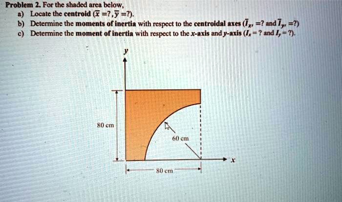 SOLVED: Problem 2. For the shaded area below: a) Locate the centroid x = y = ? b) Determine the ...
