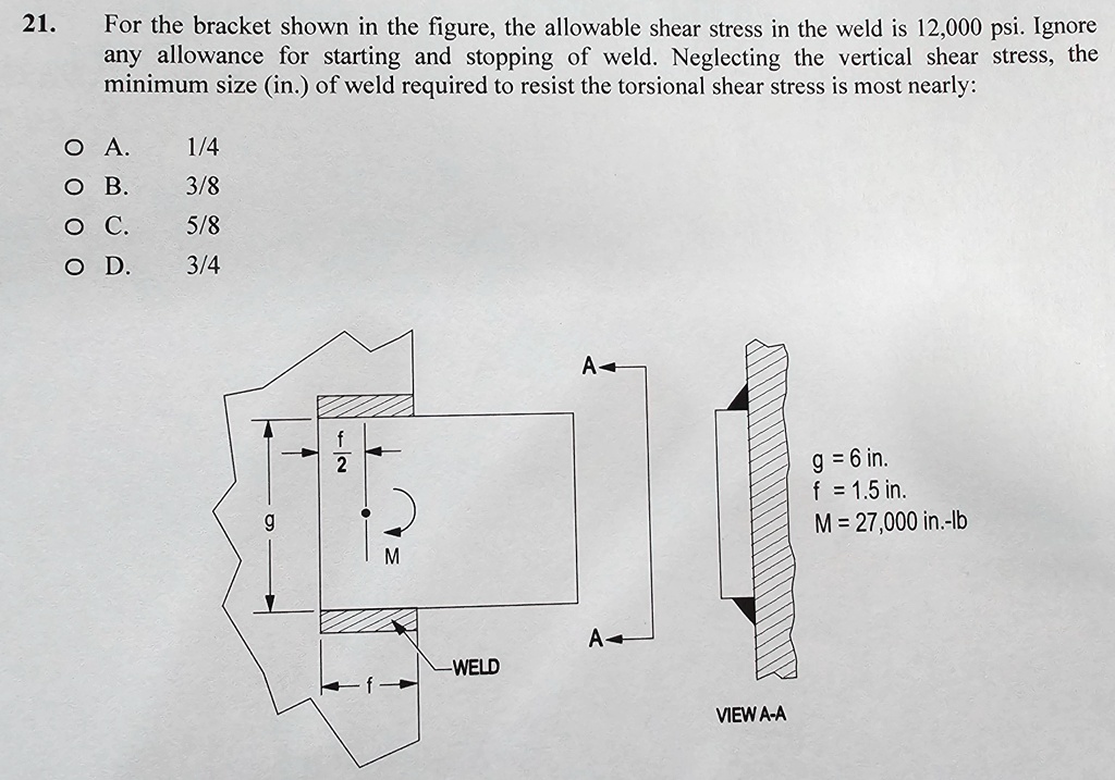 21. For the bracket shown in the figure, the allowable shear...