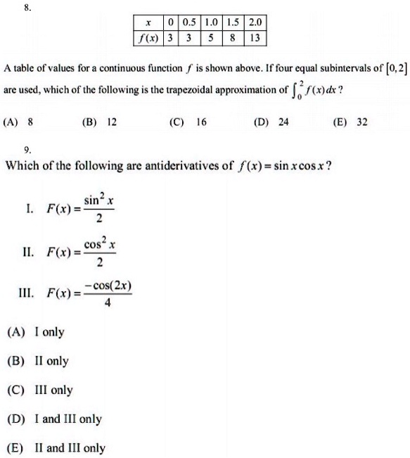 SOLVED: 05 1.0 135 2.0 Jm) A table of values for a continuous function is shown above. If four ...