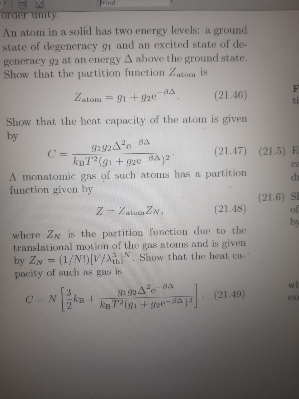 SOLVED: FFind order unity. An atom in a solid has two energy levels: a ground state of ...