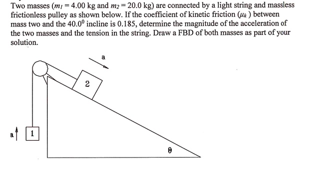 two masses m 400 kg and m 200 kg are connected by a light string and massless frictionless ...