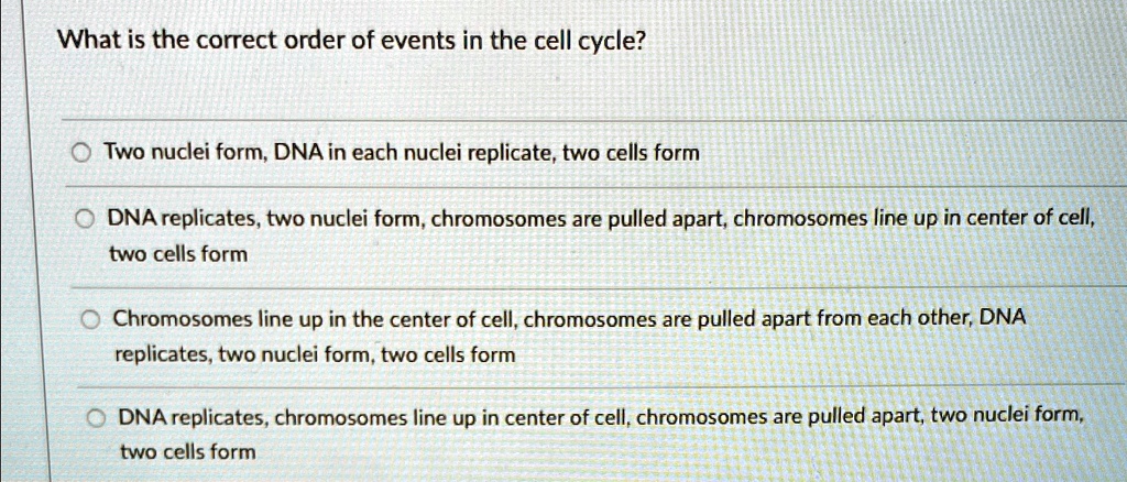 SOLVED: What is the correct order of events in the cell cycle? - Two ...