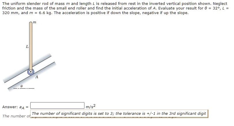 the uniform slender rod of mass m and length l is released from rest in ...