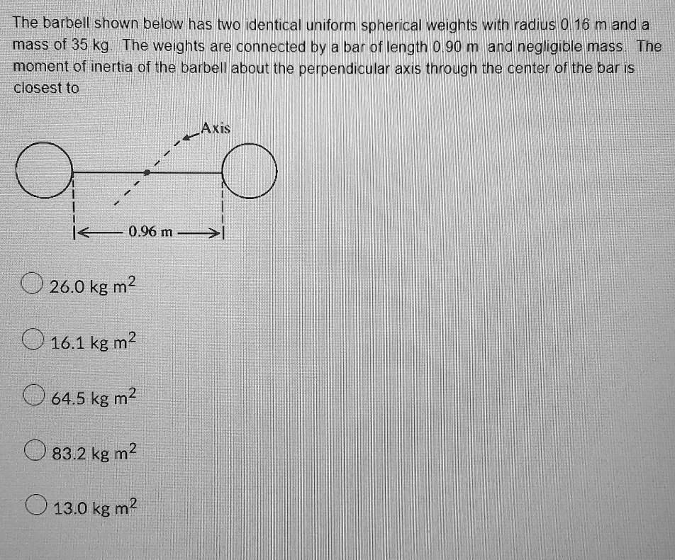 [GET ANSWER] The barbell shown below has two identical uniform ...
