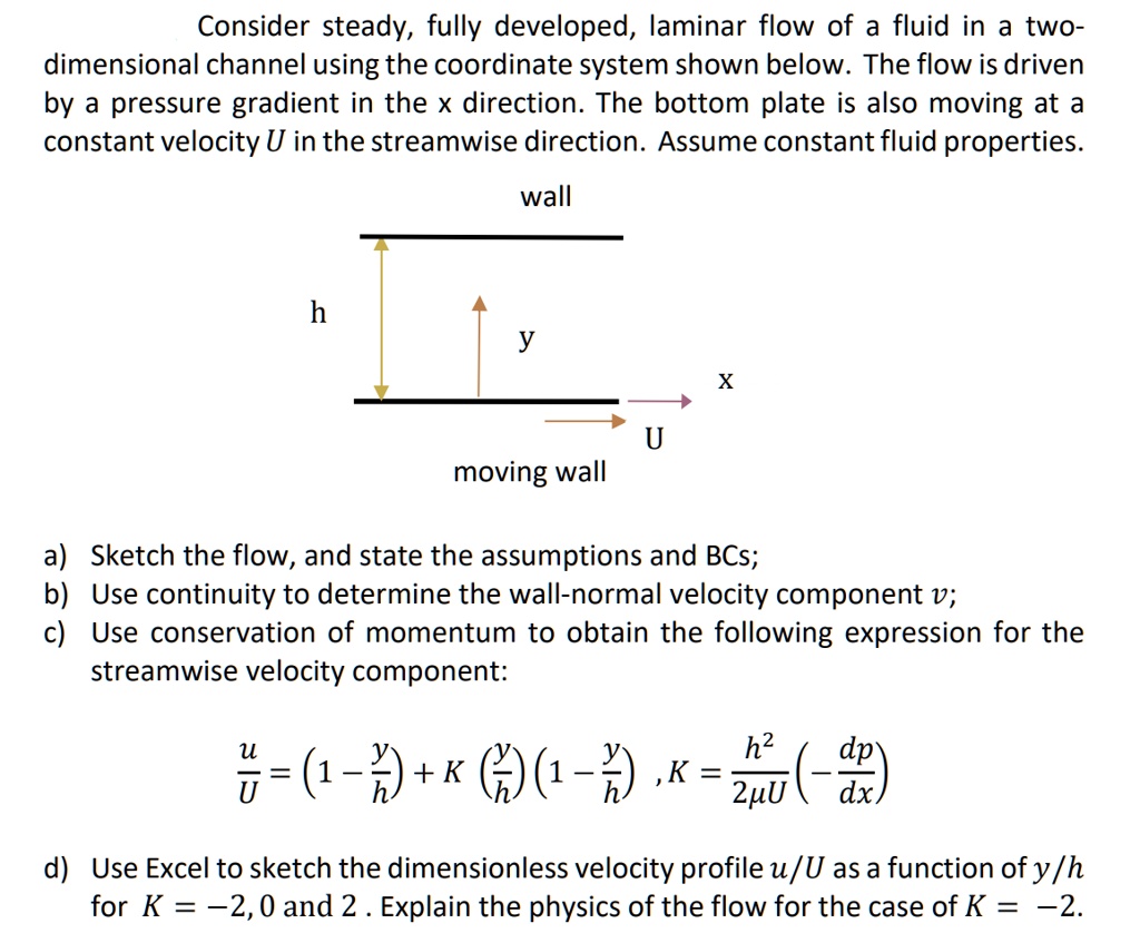Consider steady, fully developed, laminar flow of a fluid in a two-dimensional channel using the ...