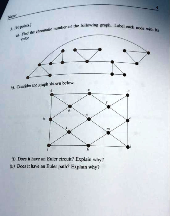 3 10points Color Bconsider The Graph Shown Below Does It Have An Euler Circuitexplain Why