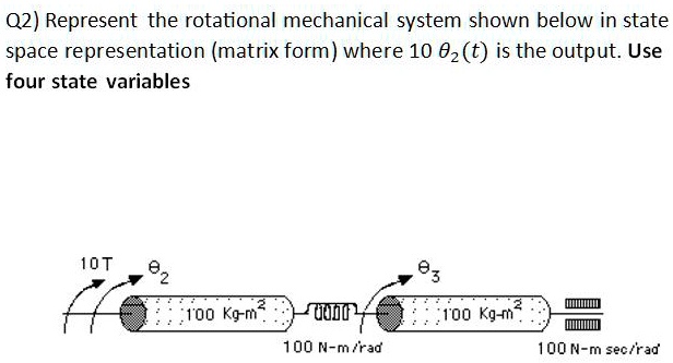 Q2) Represent the rotational mechanical system shown below in state ...