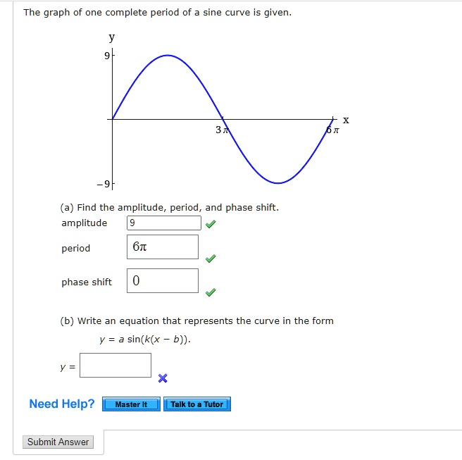 SOLVED The Graph Of One Complete Period Of A Sine Curve Is Given a