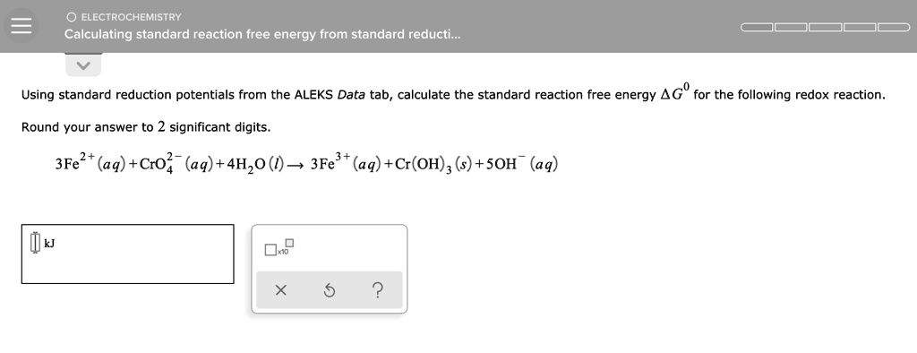 SOLVED: ELECTROCHEMISTRY: Calculating standard reaction free energy from standard reduction ...