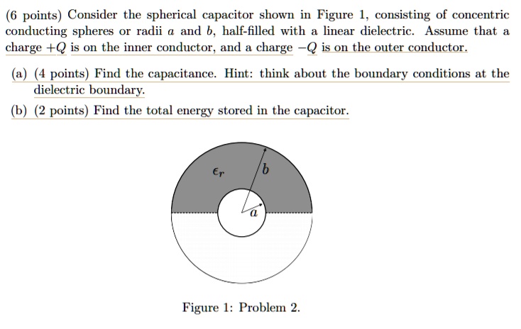 SOLVED: (6 points) Consider the spherical capacitor shown in Figure 1 ...