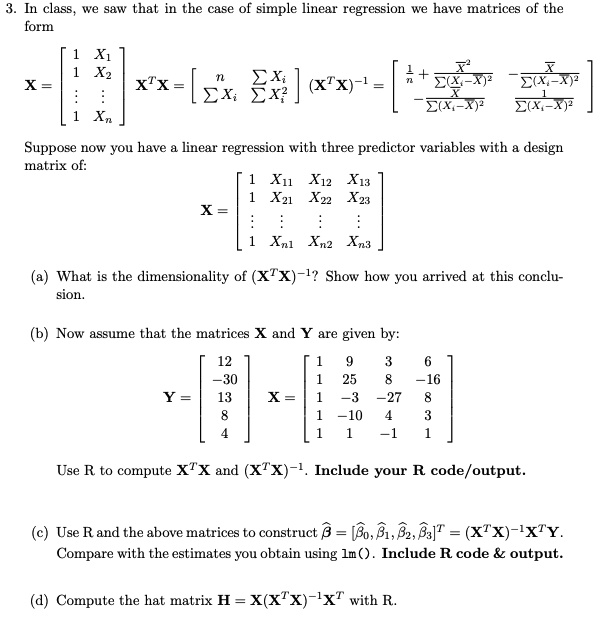 SOLVED: In class, we saw that in the case of simple linear regression ...