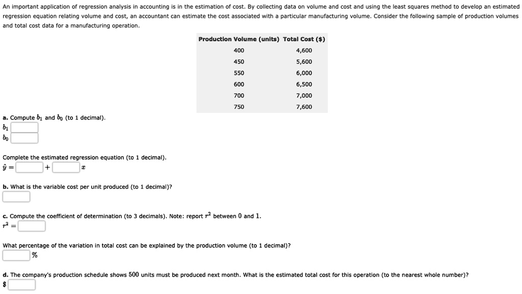 Solved An Important Application Of Regression Analysis In Accounting In The Estimation Of Cost 