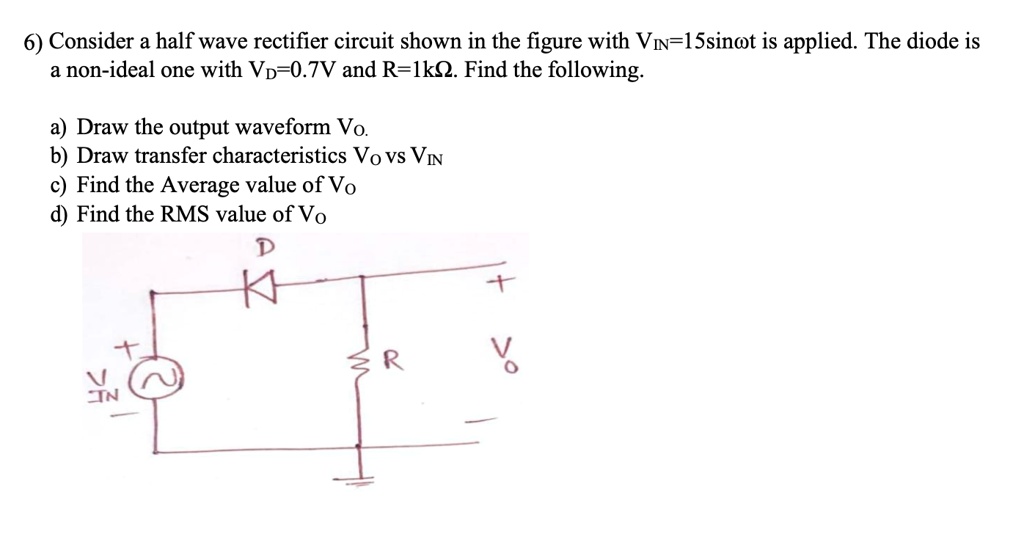 SOLVED: Consider a half-wave rectifier circuit shown in the figure with Vn=15sin(Ï‰t) is applied ...