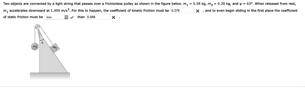 two objects are connected by light string that passes over frictionless pulley as shown in the ...