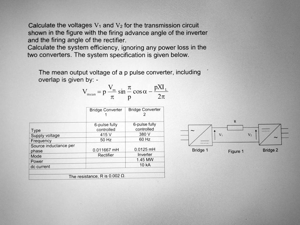 Calculate the voltages V? and V? for the transmission circuit shown in the figure with the ...