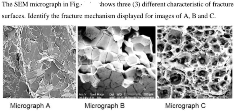 The SEM micrograph in Fig. shows three (3) different characteristic of ...