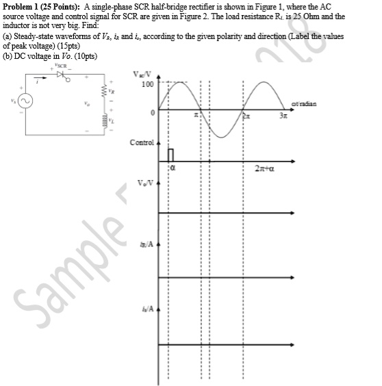 SOLVED: Problem 1 (25 Points): A single-phase SCR half-bridge rectifier ...